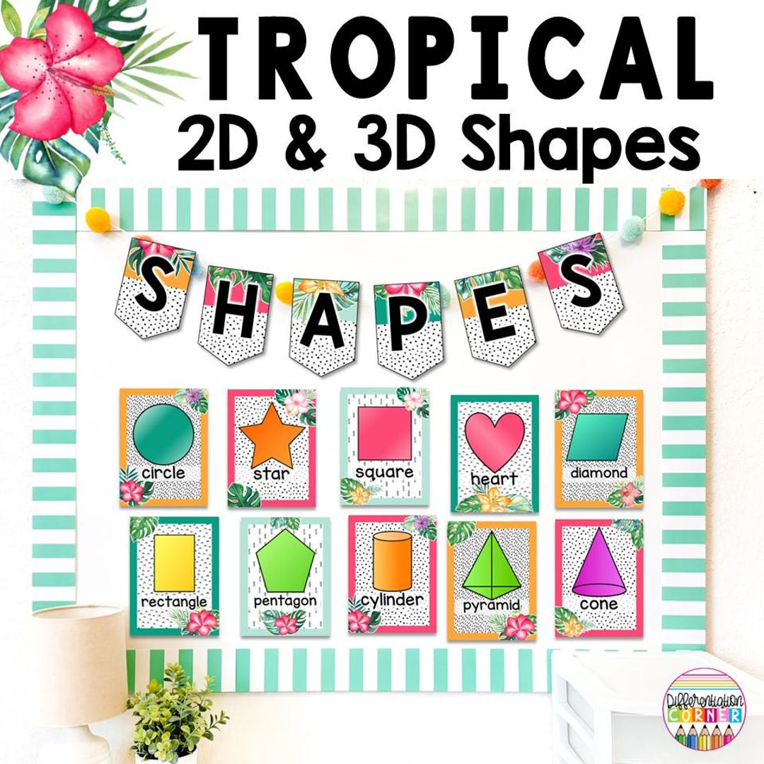 PRINTABLE Shape Posters and Charts Tropical Classroom Decor 2D and 3D ...