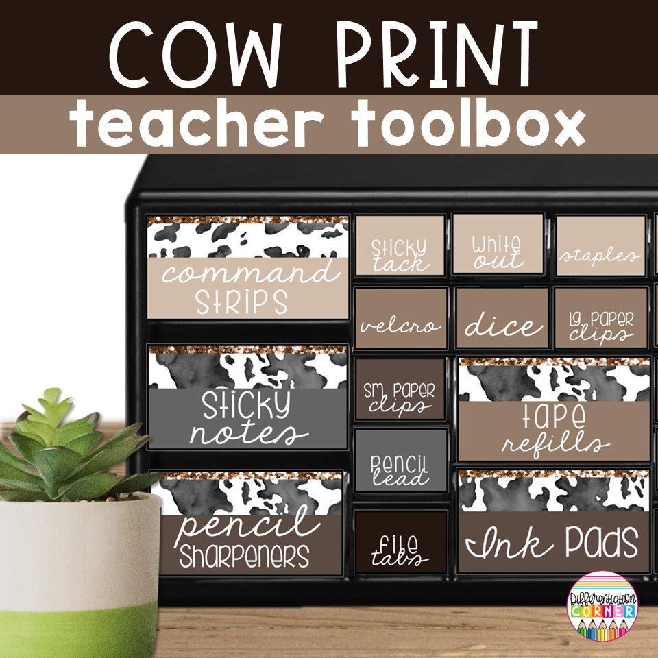 Cow Print Teacher Tool Box Labels Farmhouse Classroom Decor Teacher ...
