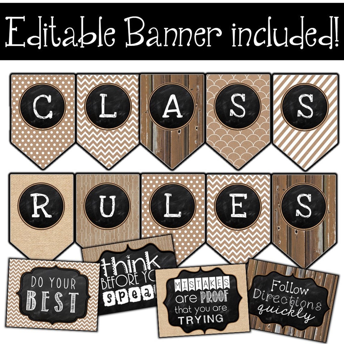 Editable Farmhouse Classroom Rules Posters Farmhouse Neutral Classroom ...