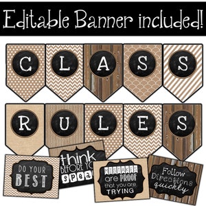 Editable Farmhouse Classroom Rules Posters Farmhouse Neutral Classroom ...