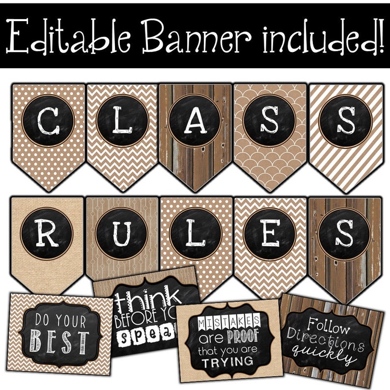 Editable Farmhouse Classroom Rules Posters Farmhouse Neutral Classroom ...