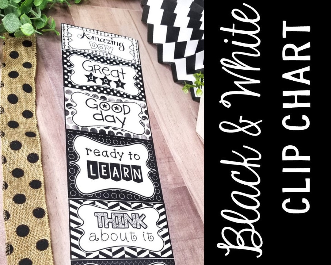 Printable Behavior Clip Chart, Black and White Classroom Decor ...