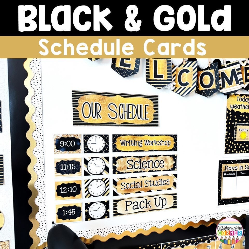Editable Daily Schedule Cards Black and Gold Classroom Decor Printable ...