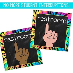 Classroom Hand Signal Posters Tie Dye Retro Classroom Decor, Editable ...