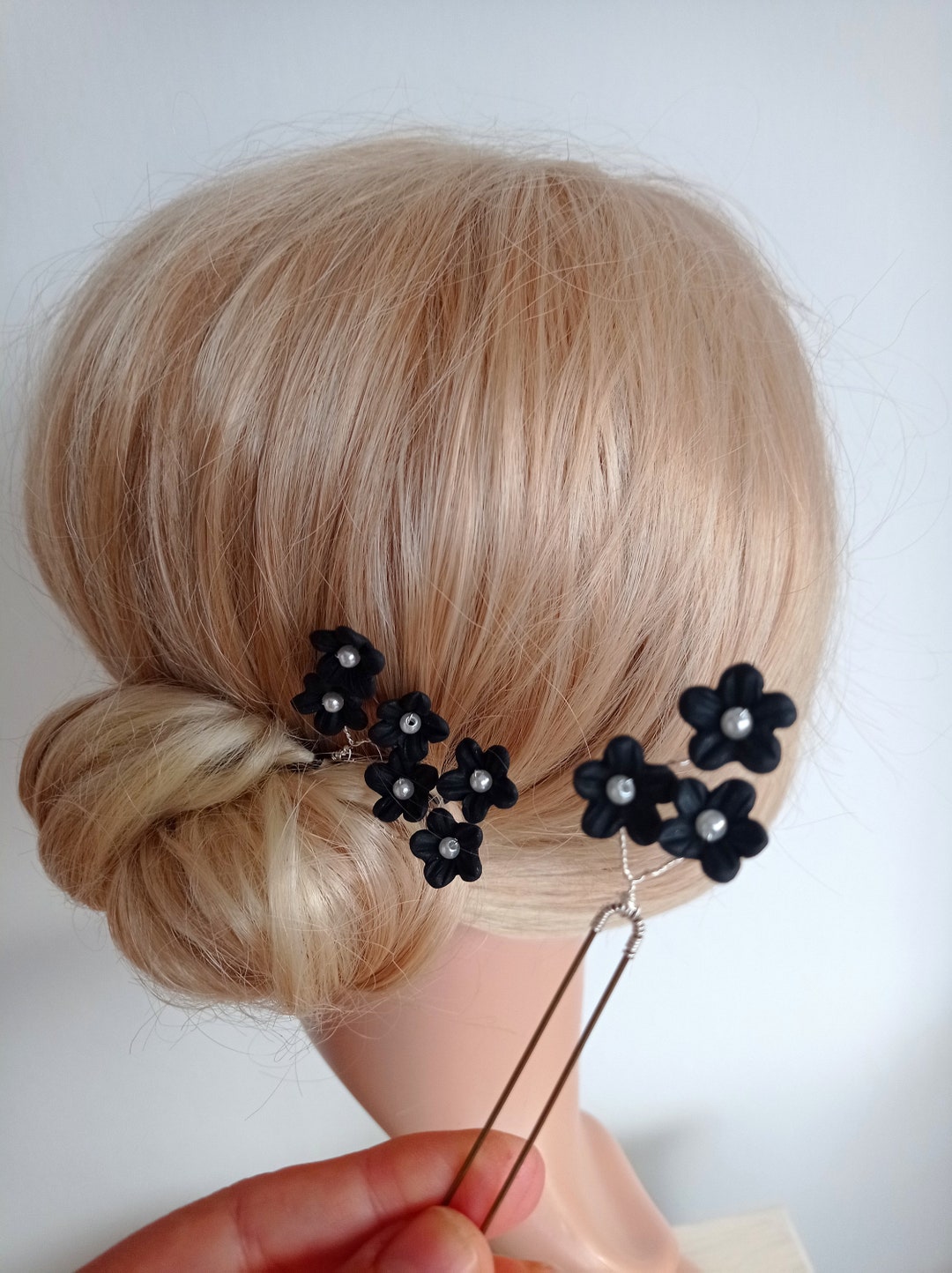 Black and Gold Pearl Hair Pins, Black Wedding Hair Clip, Black Hair Pin ...