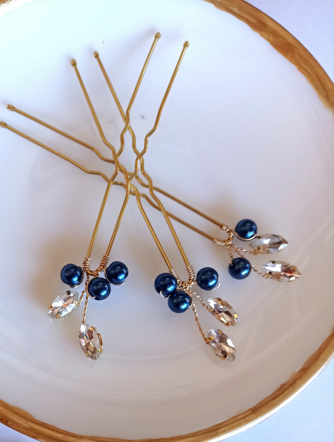 Blue Hair Pins, Navy Blue Hair Accessories - Etsy