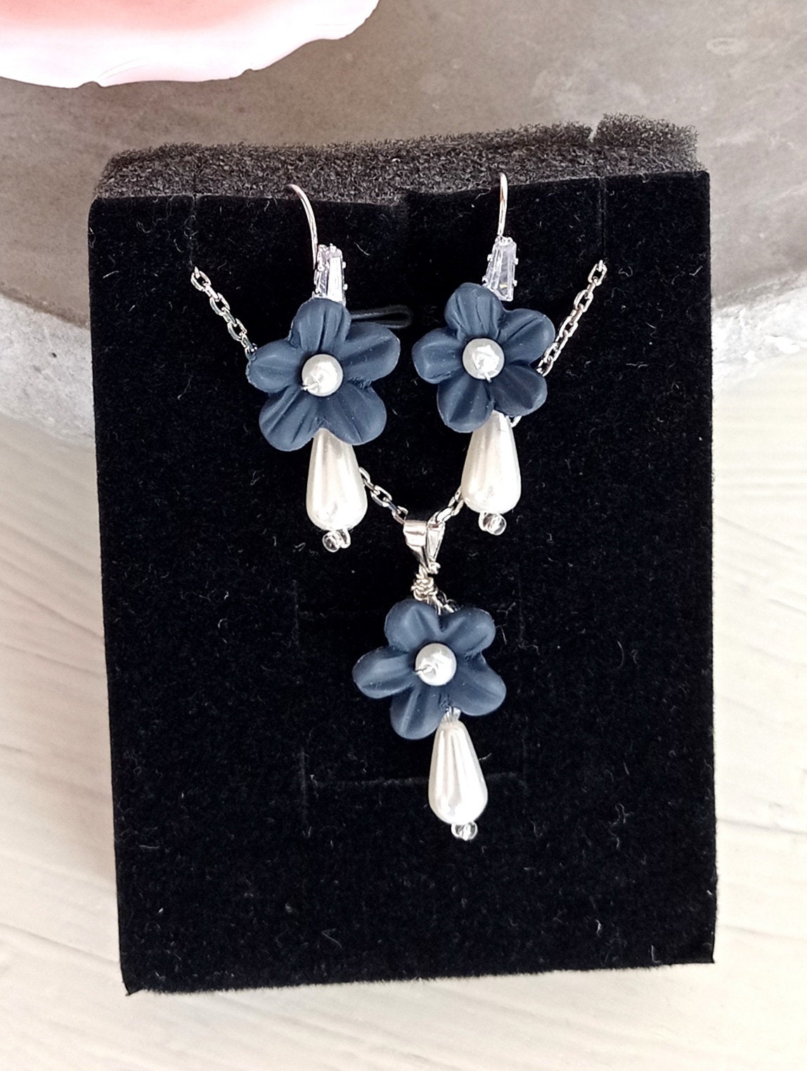 Navy Blue Wedding Jewelry Set Navy Blue Necklace and Earrings - Etsy