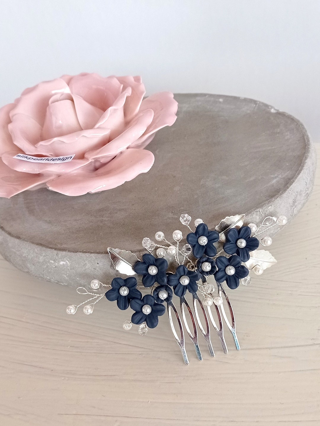 Navy Blue Hair Clip, Navy Blue Hair Comb - Etsy