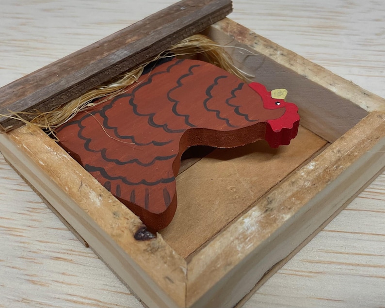 Folk Art Chicken, Hen in 3”x3” Mini Nesting Box. - Etsy