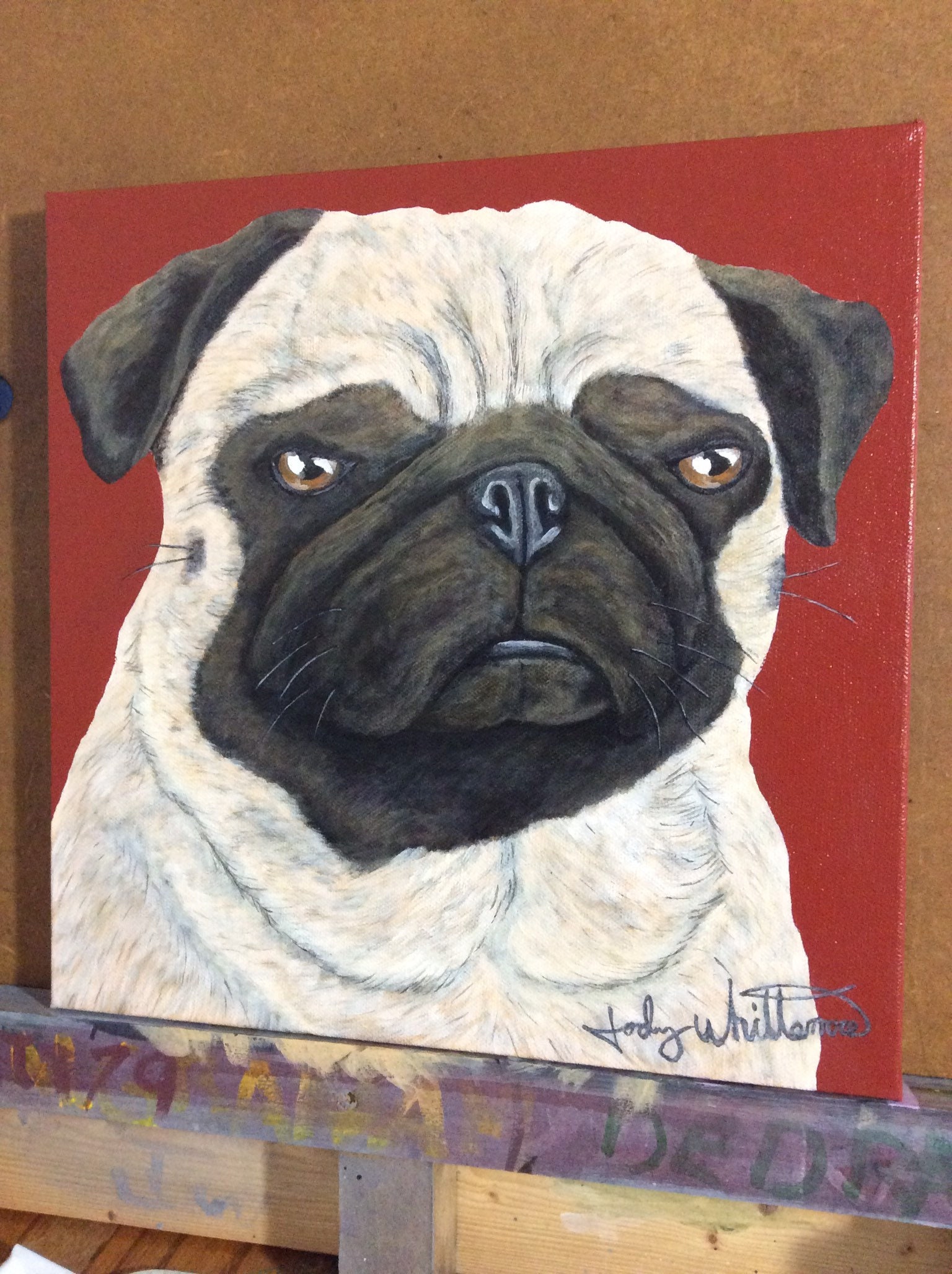 Pug painting acrylic dog portrait pug wall art pug lovers | Etsy