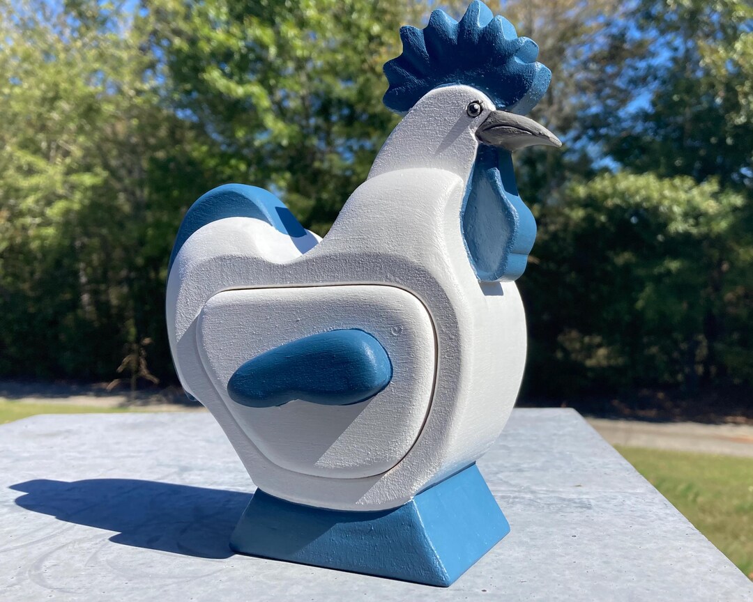 Folk Art Chicken, Rooster Sculpture, Keepsake Jewelry Box, Farmhouse ...