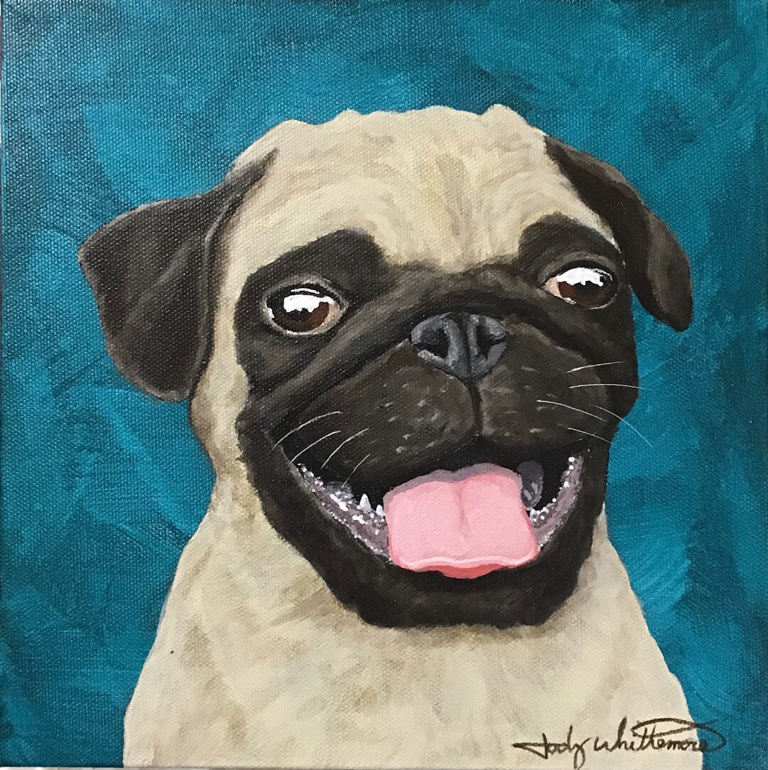 Original Pug Painting on Canvas, Fawn Pug, Original 10”x10” Acrylic on ...