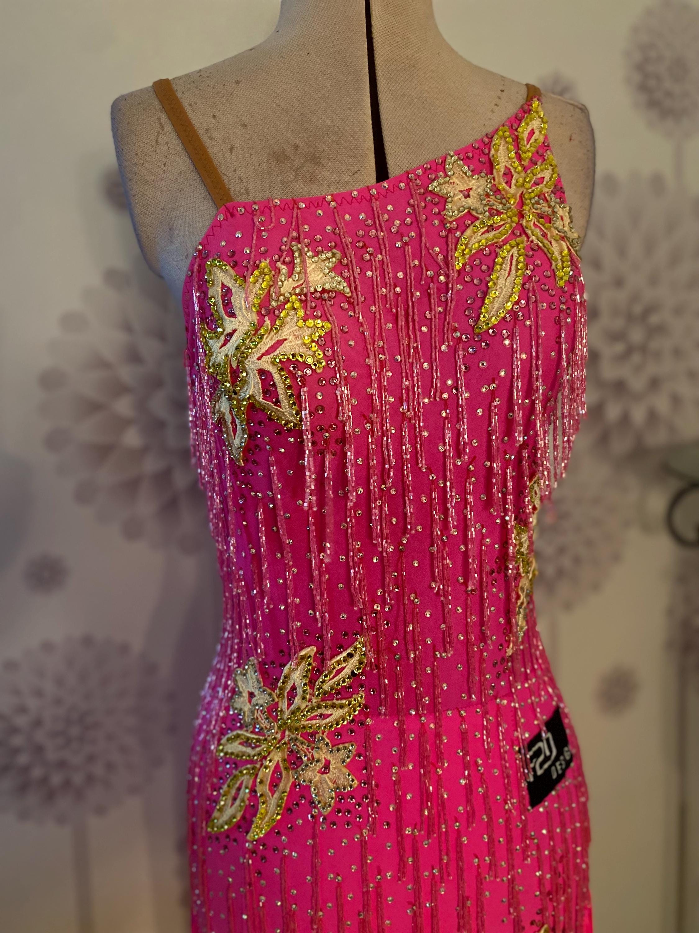 Baby Pink Latin Dance Competition Dress. Swarovski Crystal, Pink Bugle ...
