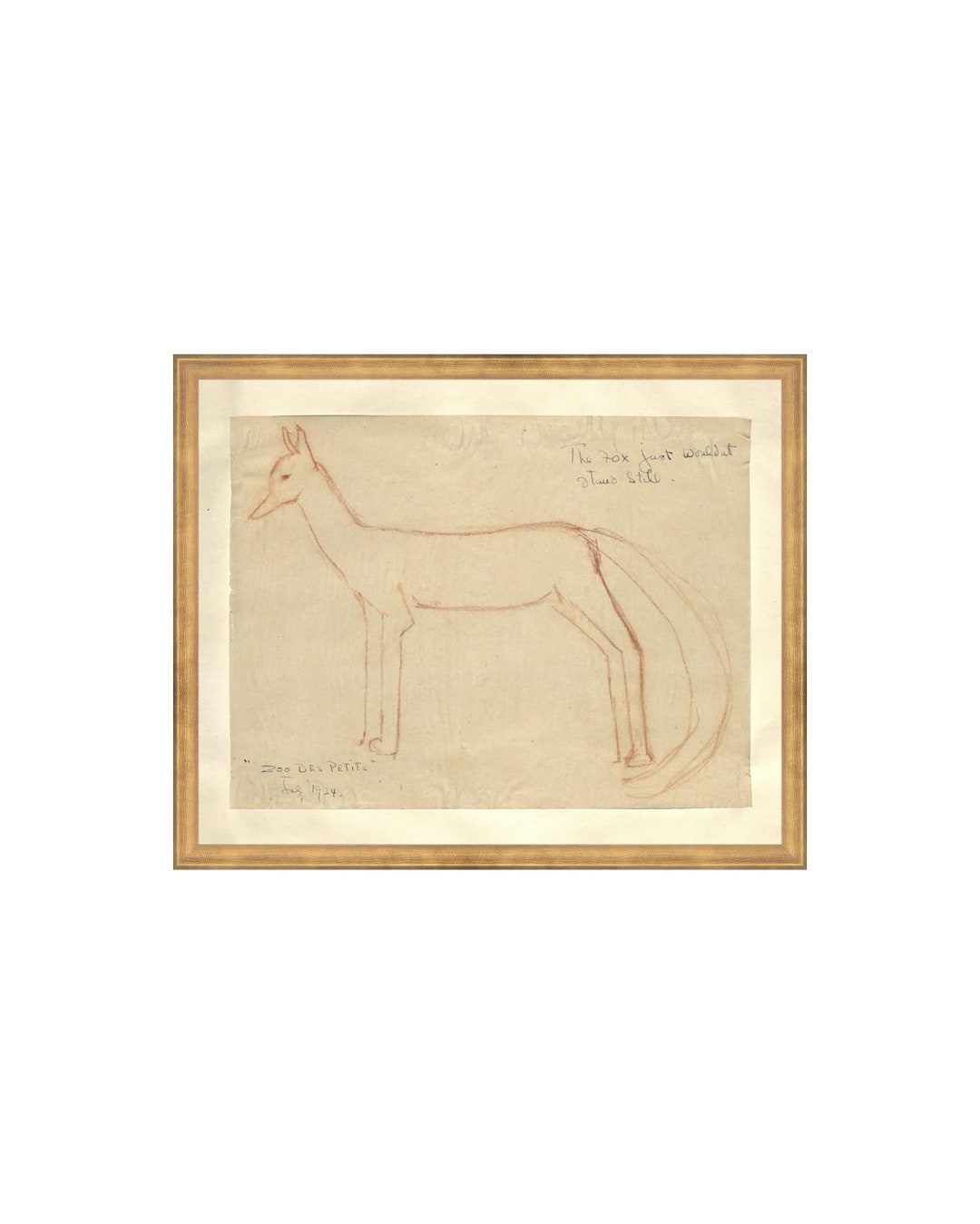 FRAMED. Fox Sketch. Antique Fox Art. Antique Sketch of a Fox. Framed ...