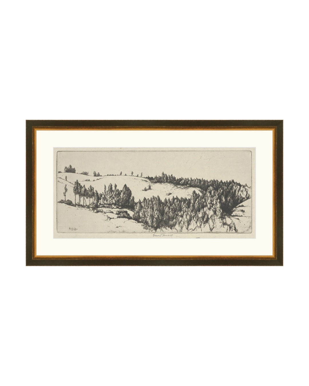 FRAMED. Hills Etching. Landscape Drawing. Framed Vintage Landscape Wall ...