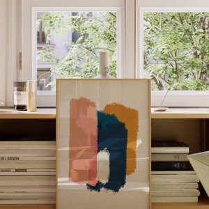 Blush, Mustard, Navy Blue Abstract Wall Art - Etsy