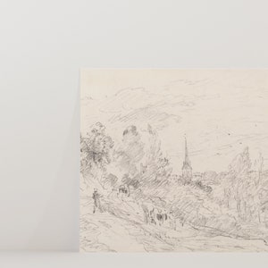 Promenade Drawing II. Scenery Sketch. Antique Landscape Scenery Drawing ...