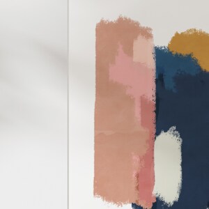 Blush, Mustard, Navy Blue Abstract Wall Art | Abstract Digital Art ...