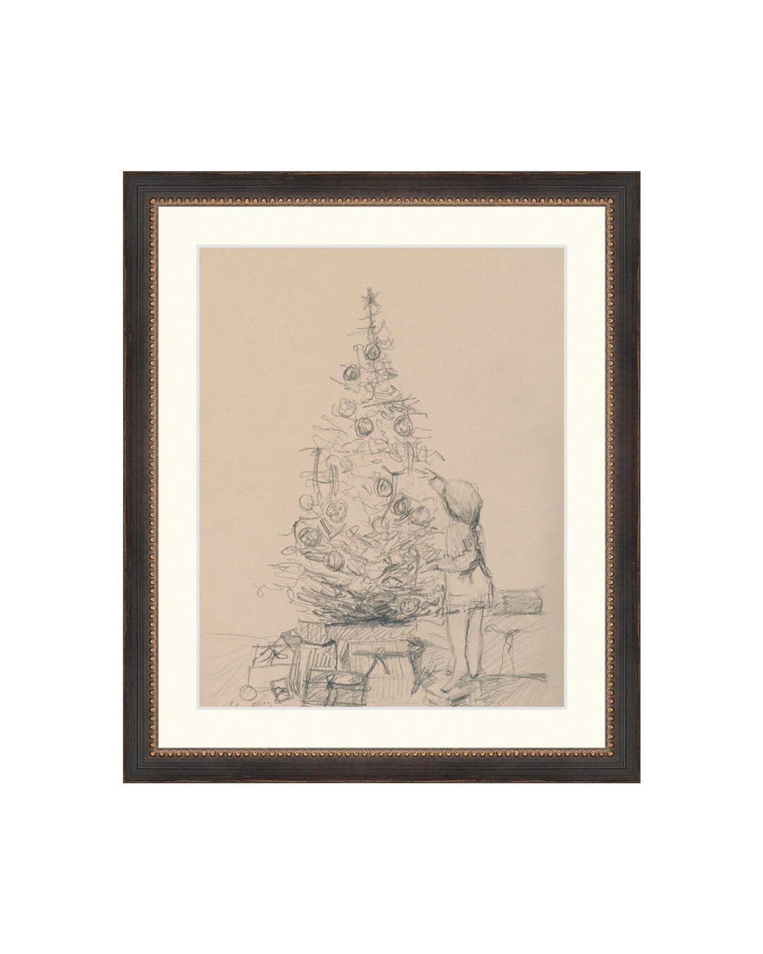 PRINT Girl Under the Tree Drawing Christmas Art Christmas Drawing Print ...