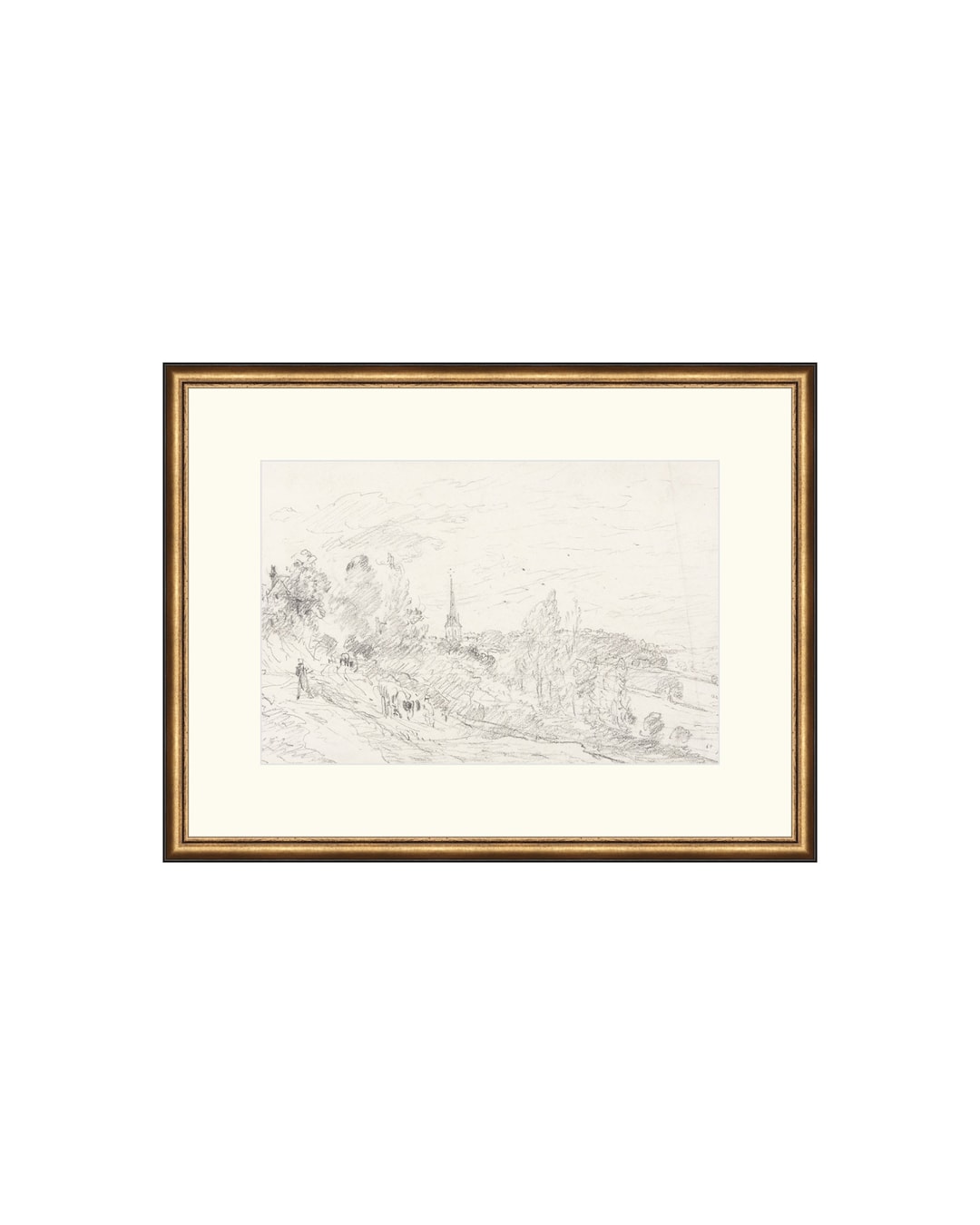 FRAMED Promenade Drawing II. Scenery Sketch. Framed Antique Landscape ...