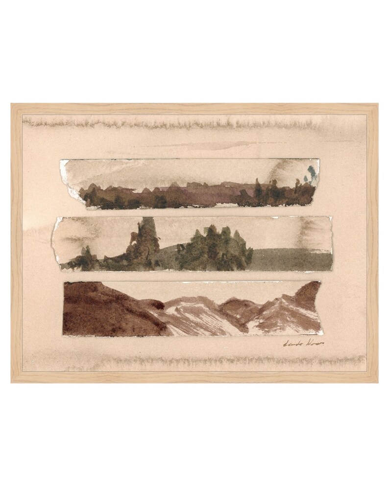 Three Little Landscapes. Framed Abstract Ink Watercolor. Contemporary ...