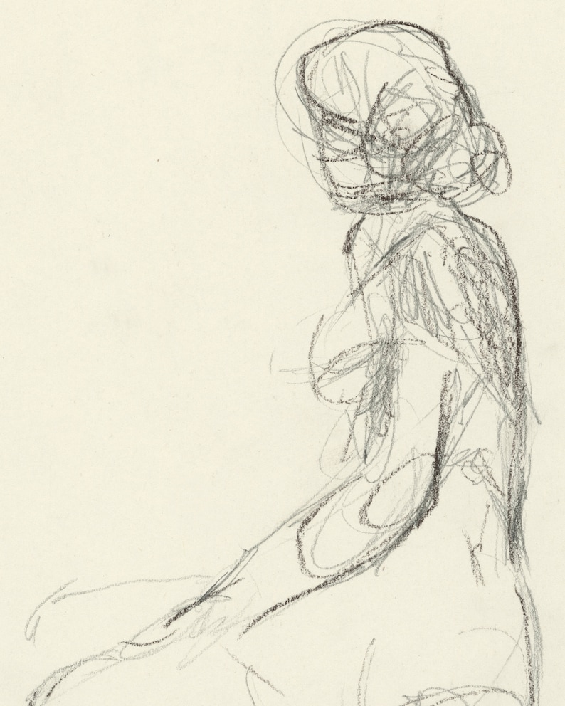 FRAMED. Seated Figure Study. Line Drawing Print. Female Body Art ...