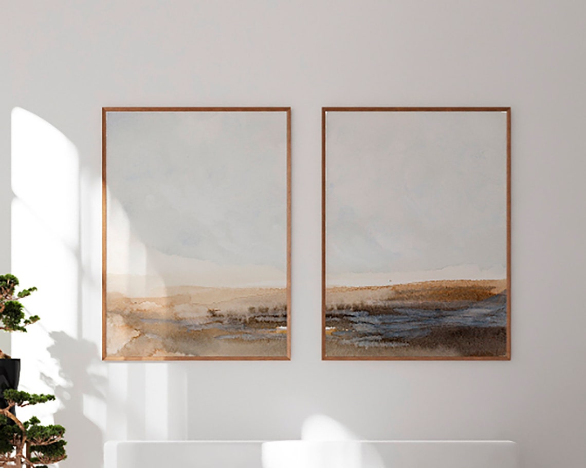 Rust Landscape Set of Two. Rust and Brown Modern Landscape Set - Etsy
