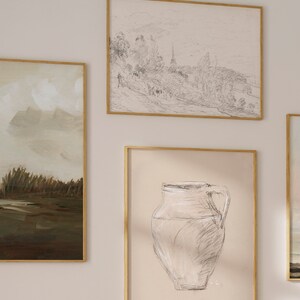 Promenade Drawing II. Scenery Sketch. Antique Landscape Scenery Drawing ...