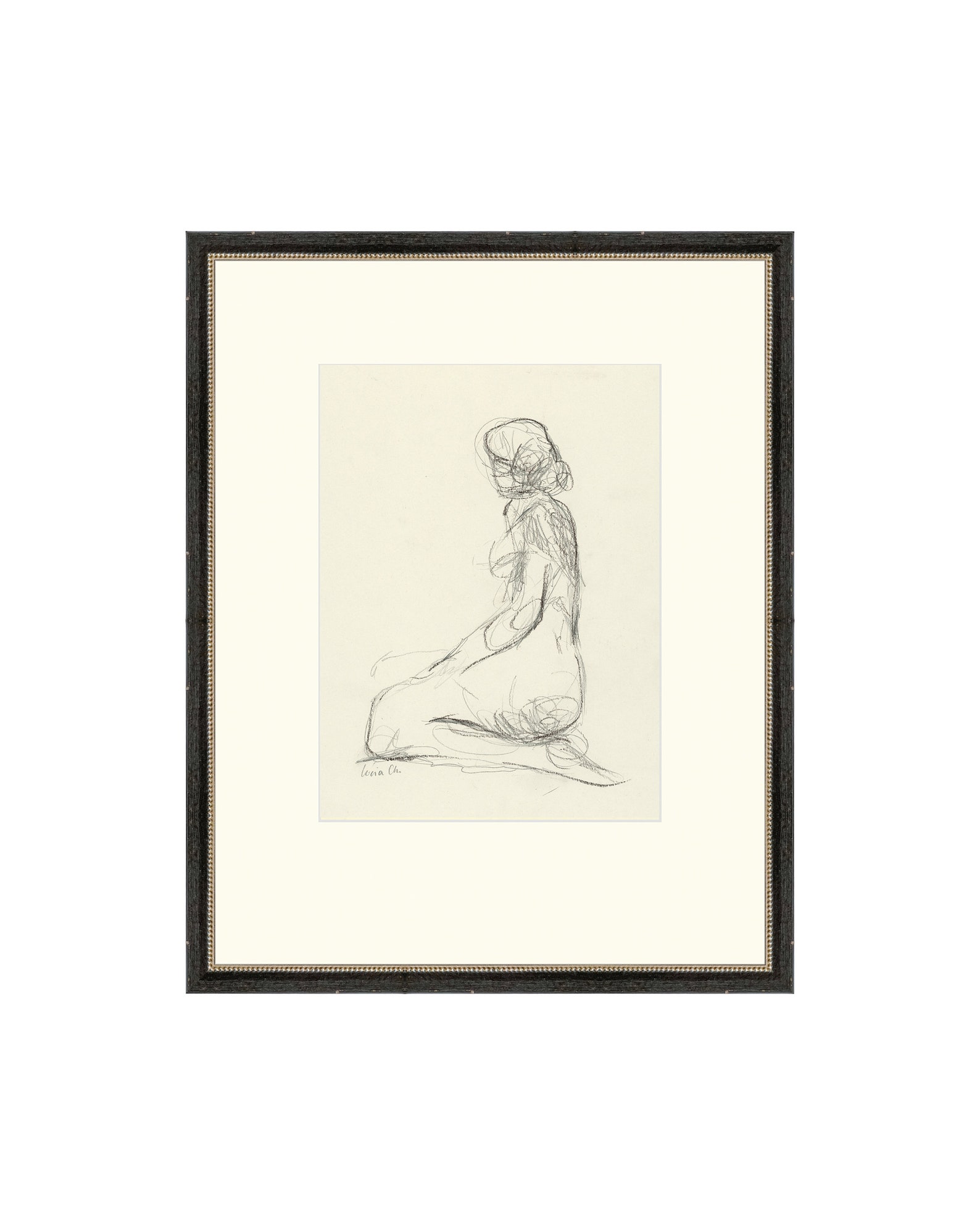 FRAMED. Seated Figure Study. Line Drawing Print. Female Body Art ...