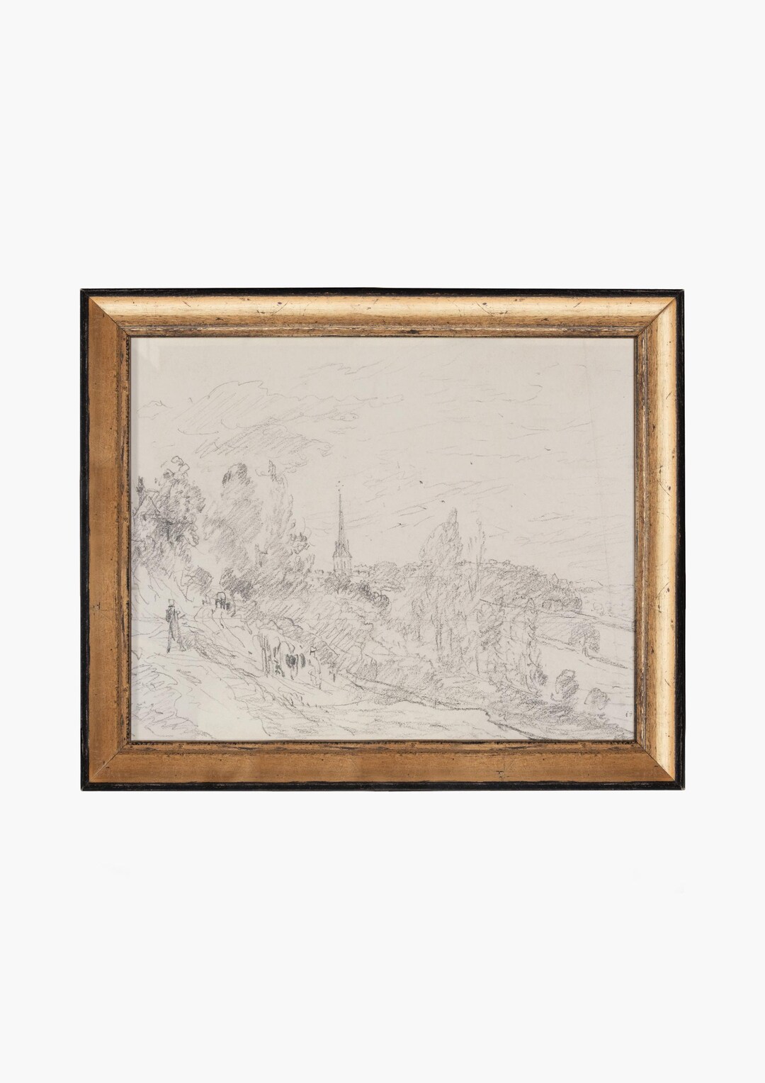 Promenade Drawing II. Scenery Sketch. Antique Landscape Scenery Drawing ...