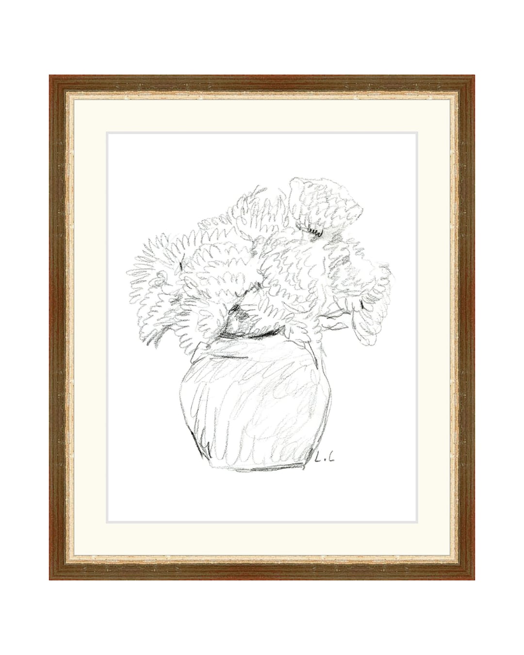 FRAMED. Flower Vase Sketch. Modern Drawing Prints. Fine Art Drawing ...
