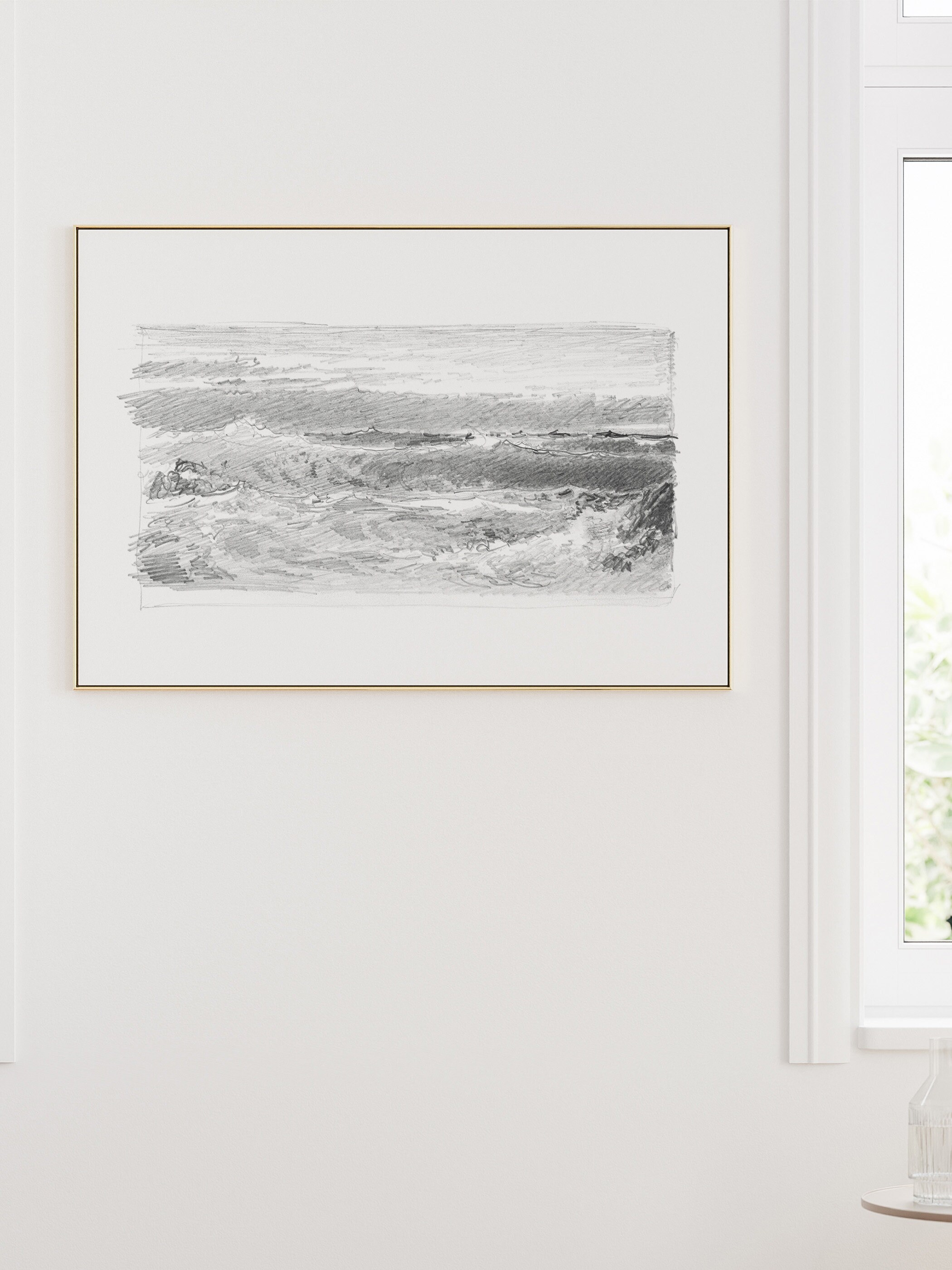Seascape 5. Seashore Decor. Drawing Printed. Beach Landscape Sketch ...