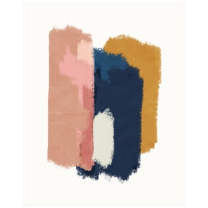 Blush, Mustard, Navy Blue Abstract Wall Art | Abstract Digital Art ...