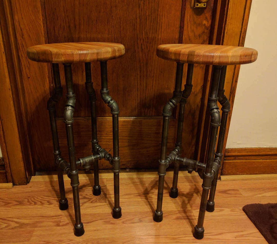 Oak and Cherry Pipe Bar Stools - Etsy