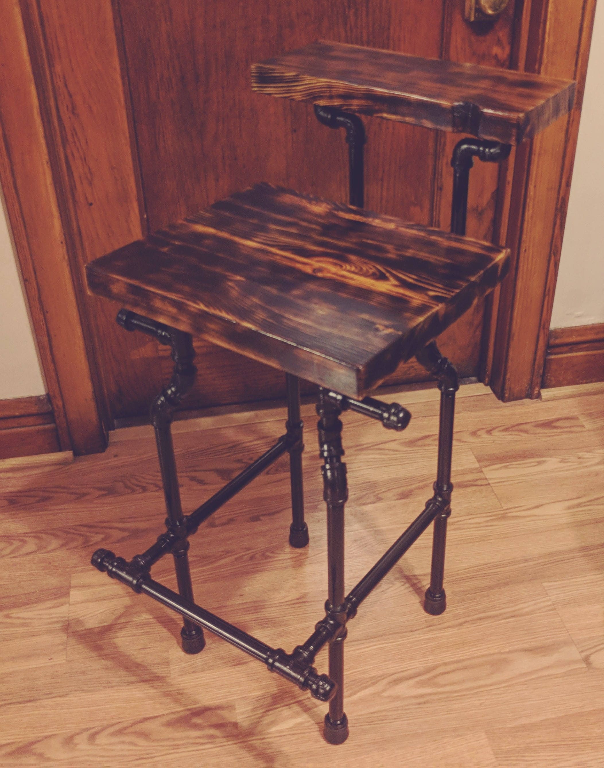 Custom Bar Stool - the Damon - Charred Finish and Black Pipe Legs - Etsy