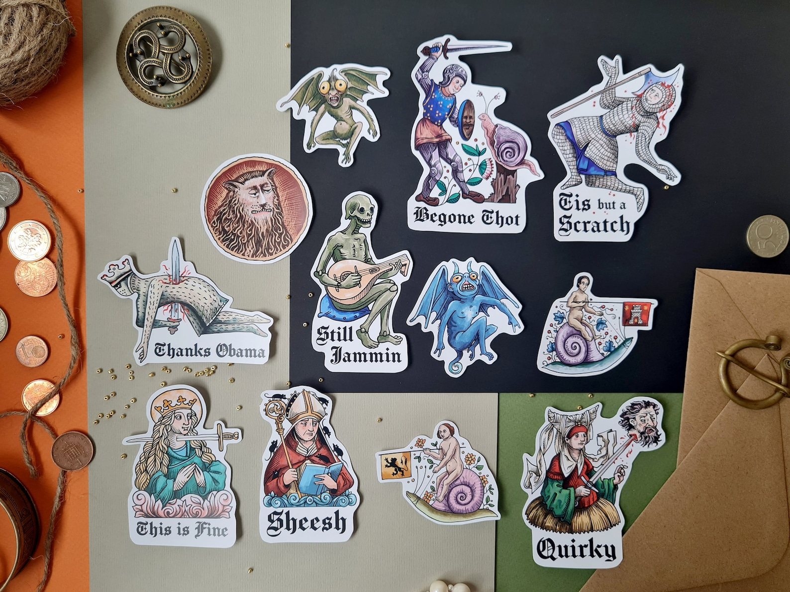 Various Hand Drawn Medieval Art Vinyl Stickers With Funny Meme - Etsy