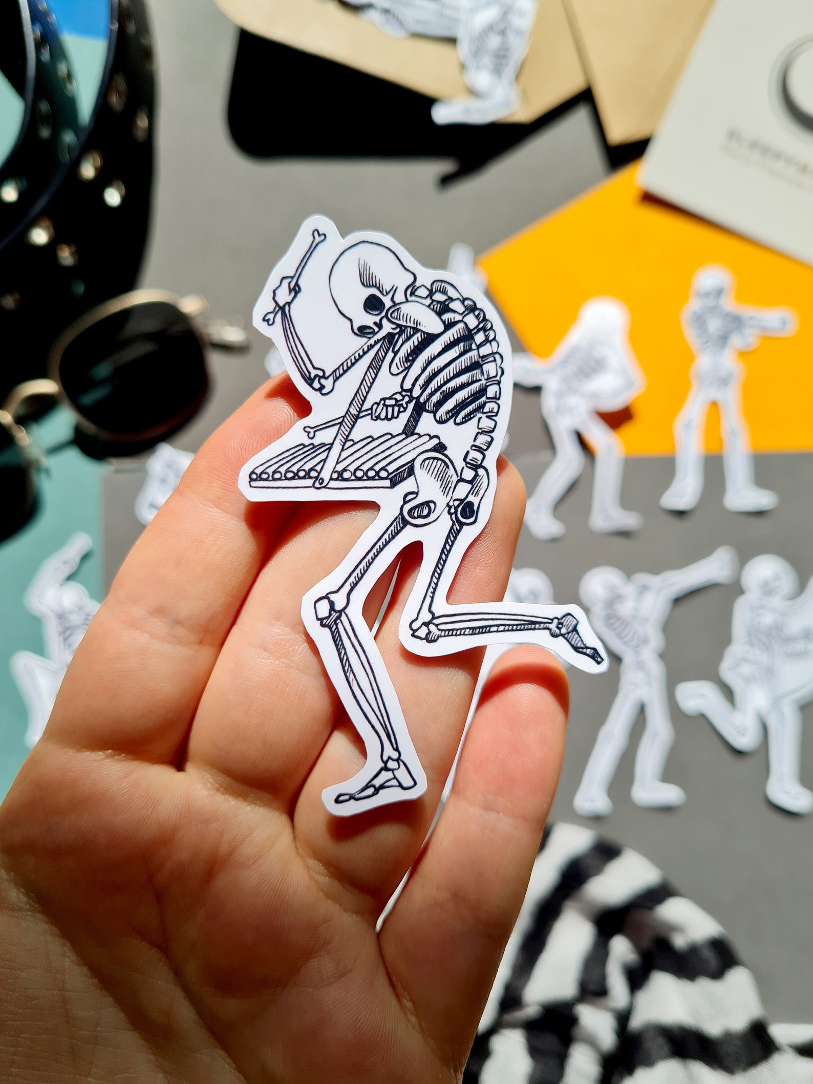 Party Skeletons Playing Instruments and Dancing Vinyl Sticker | Etsy