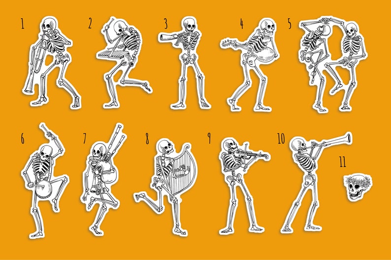 Party Skeletons Playing Instruments and Dancing Vinyl Sticker | Etsy
