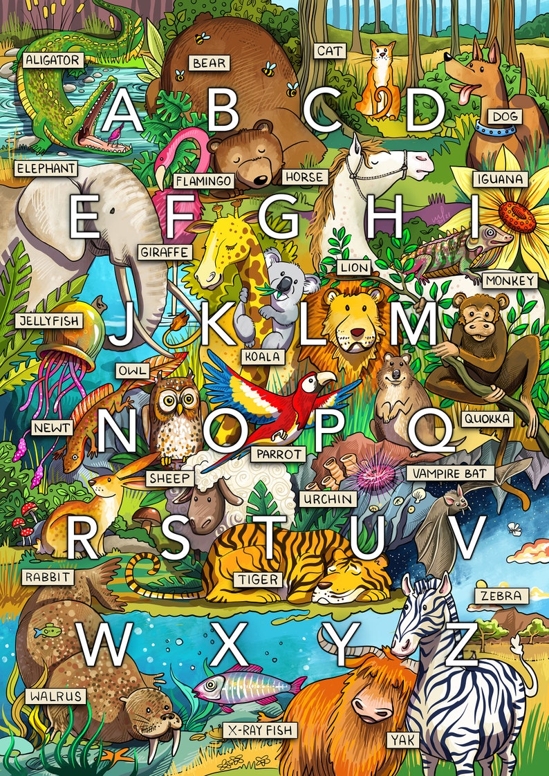 Alphabet Educational Poster - Animals Themed. - Etsy
