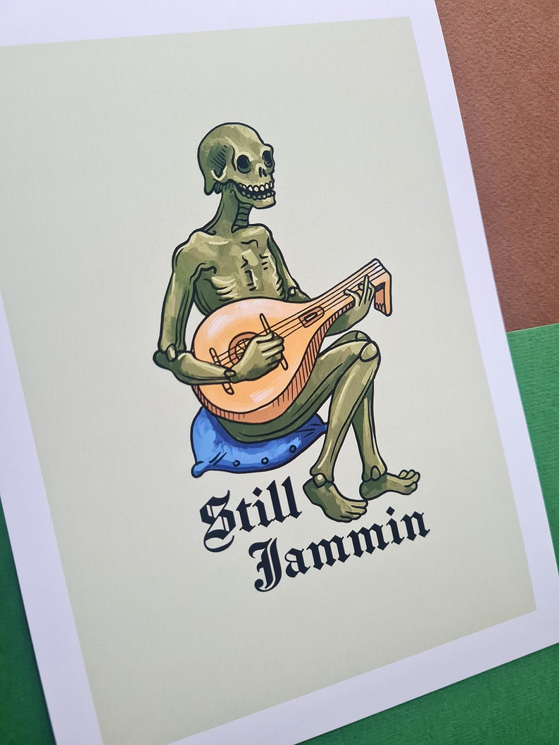Art Print of a Medieval Skeleton - Still Jammin - Original Artwork - Etsy
