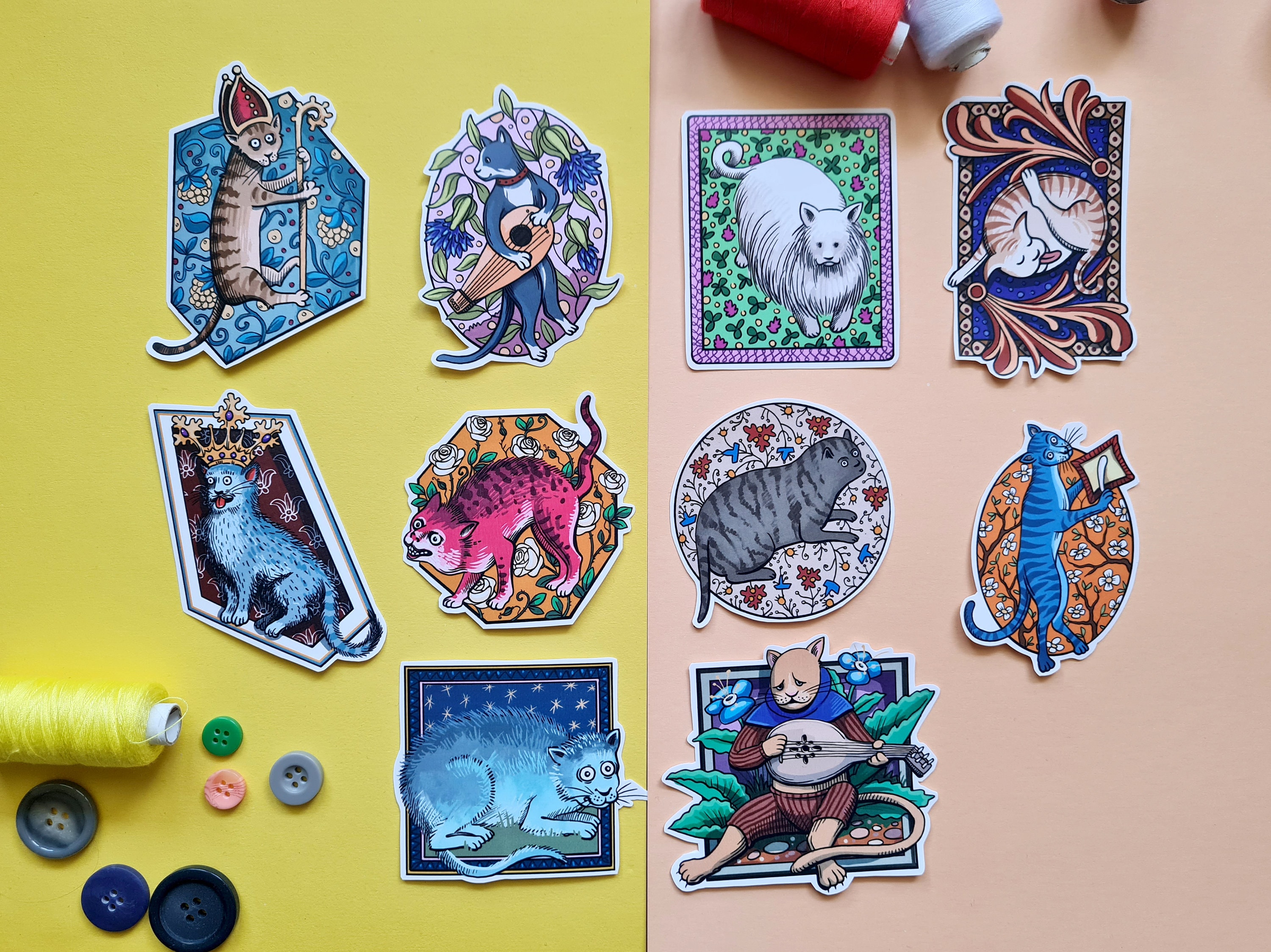 Medieval Cats Vinyl Sticker Set - Etsy