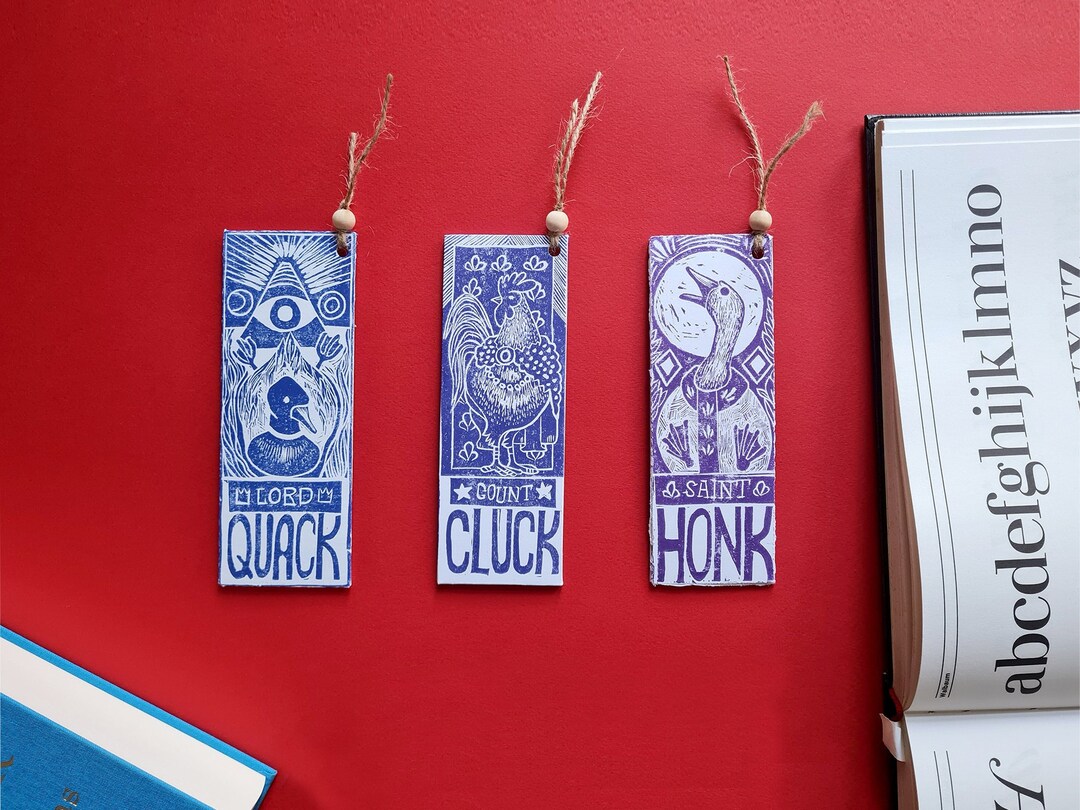 Set of Three Hand Made Lino Print Bookmarks - Etsy