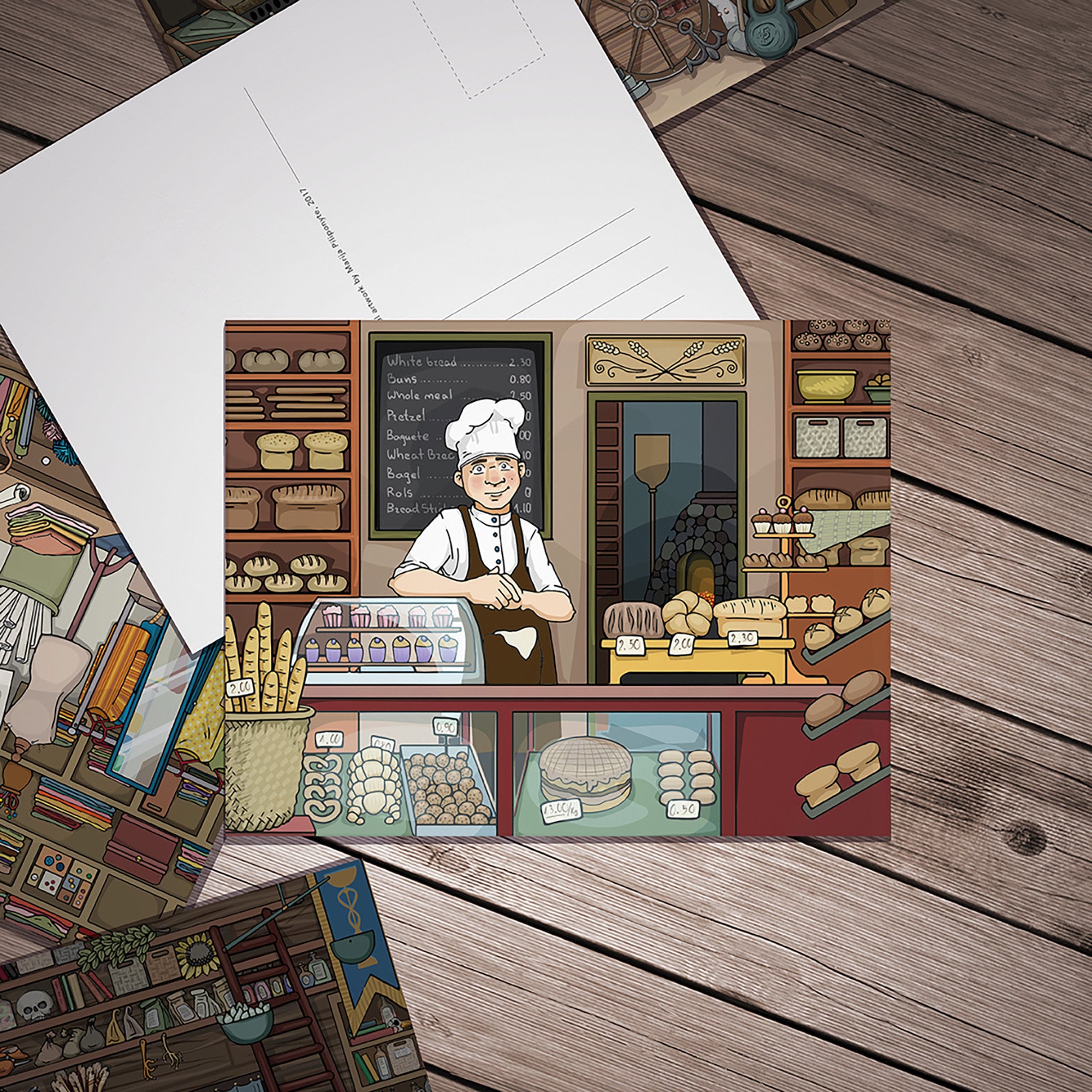 Postcard Illustration of a Detailed Bakery With Various | Etsy