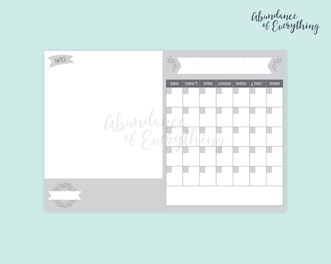 Grey Dry Erase Printable Calendar - Digital Download, Customizable ...