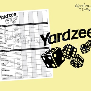 Yardzee (yahtzee) - Digital Cut File & PDF Score Card, Score Sheet, SVG ...