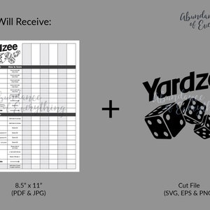Yardzee (yahtzee) - Digital Cut File & PDF Score Card, Score Sheet, SVG ...