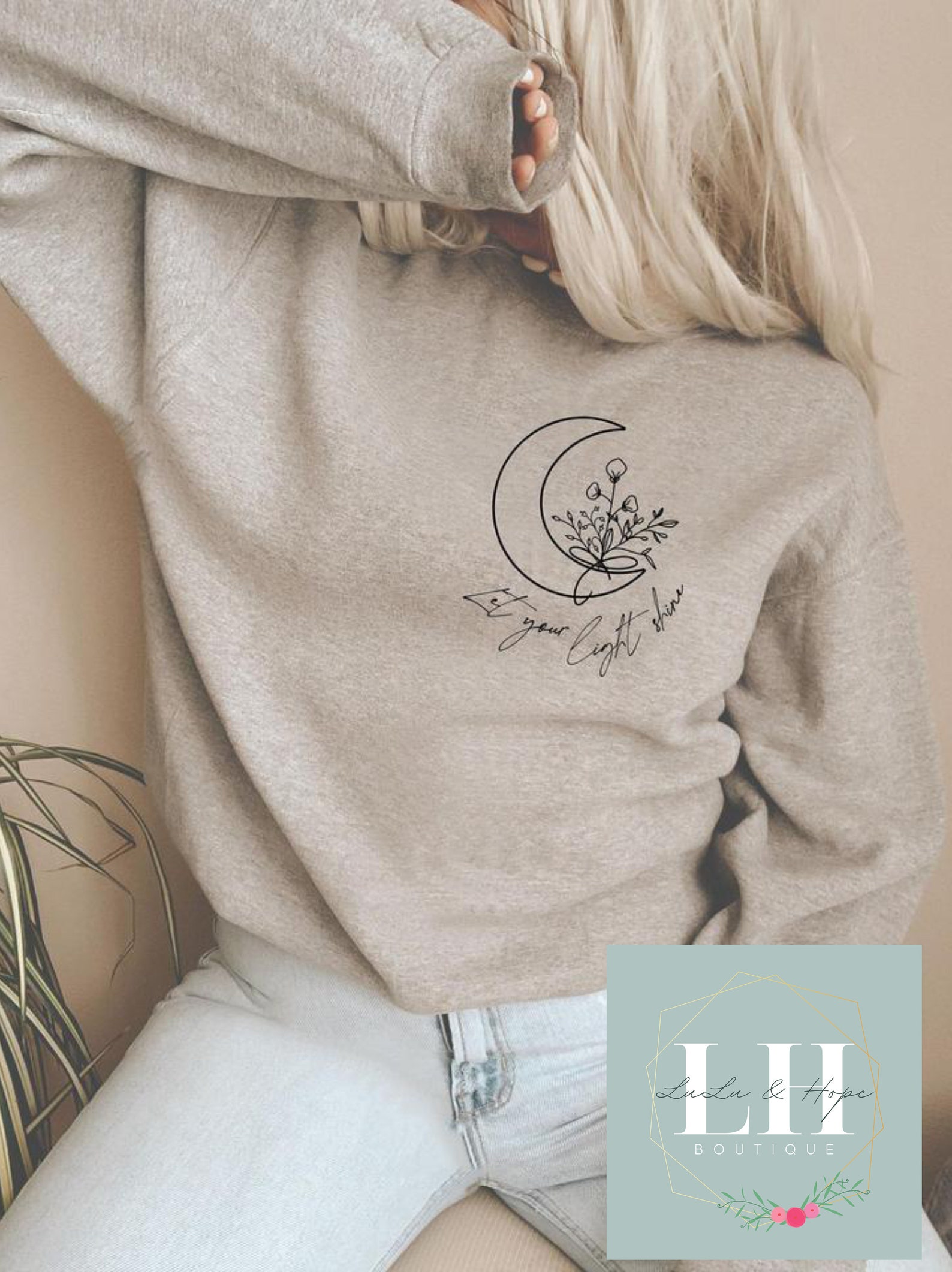Moon Sweatshirt, Moon Flower Minimalist Sweatshirt Crewneck ...