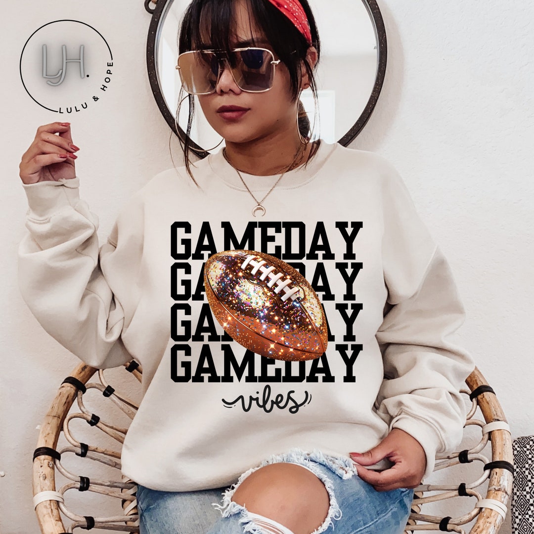 Custom Game Day Vibes Football Crewneck Sweatshirt, Sparkle Football ...