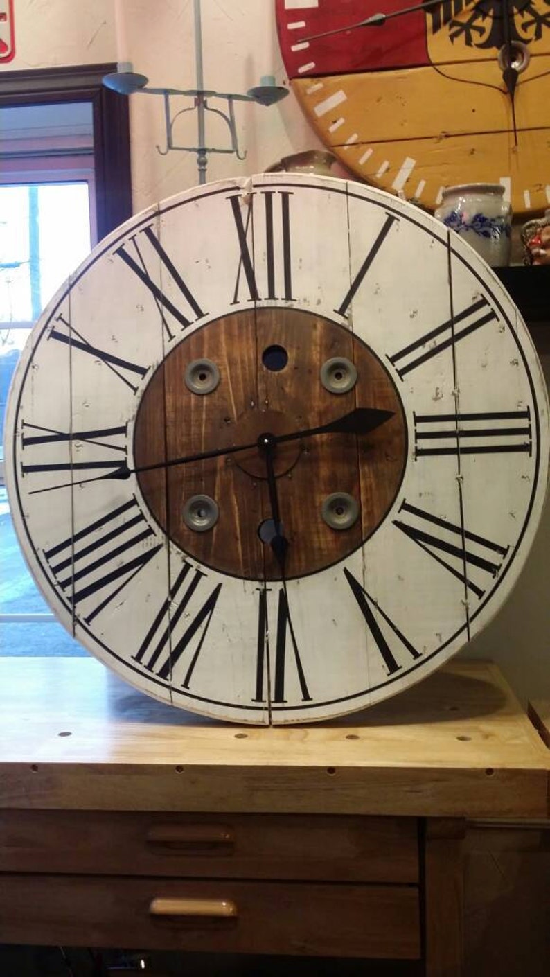 32 Inch Farmhouse Wire Spool Clock/ Wall Decor / Gift / Shabby Chic ...