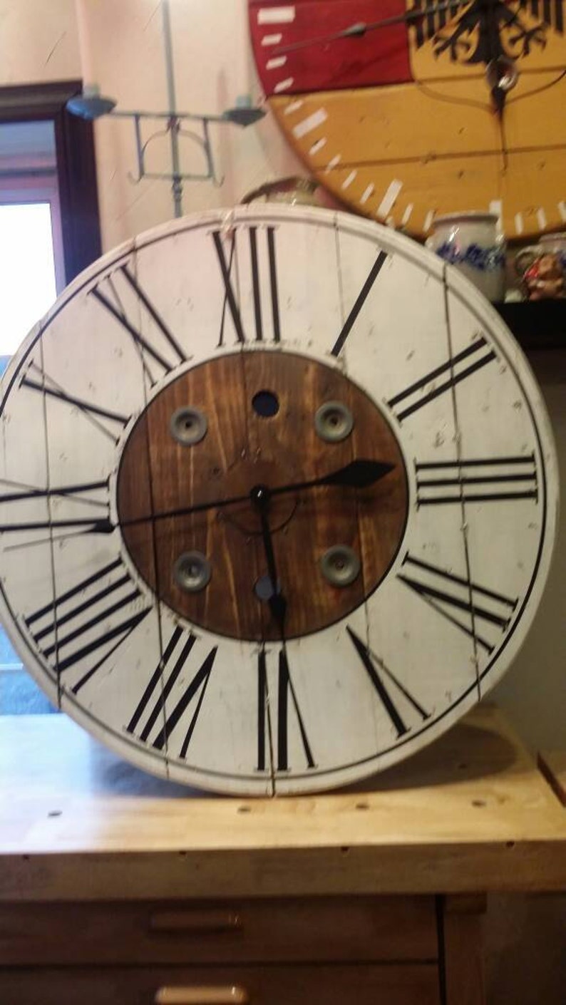 32 Inch Farmhouse Wire Spool Clock/ Wall Decor / Gift / Shabby Chic ...